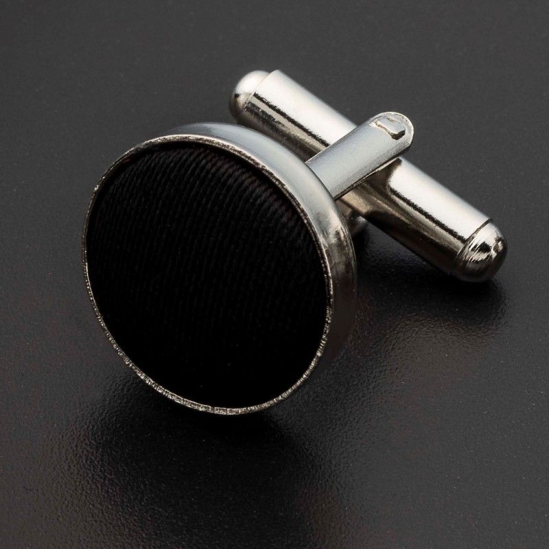Boutons de manchettes - acier & soie - tissu uni noir