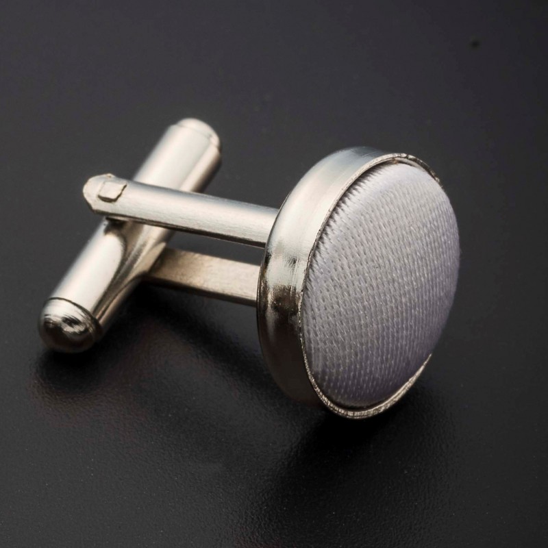 Boutons de manchettes - acier & soie - tissu uni blanc